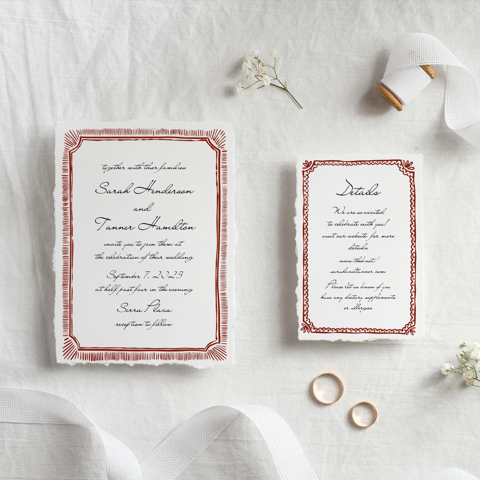 Invitation Clipart, Line Art, Vector Frames, Hand-drawn Clip Art, Red ...