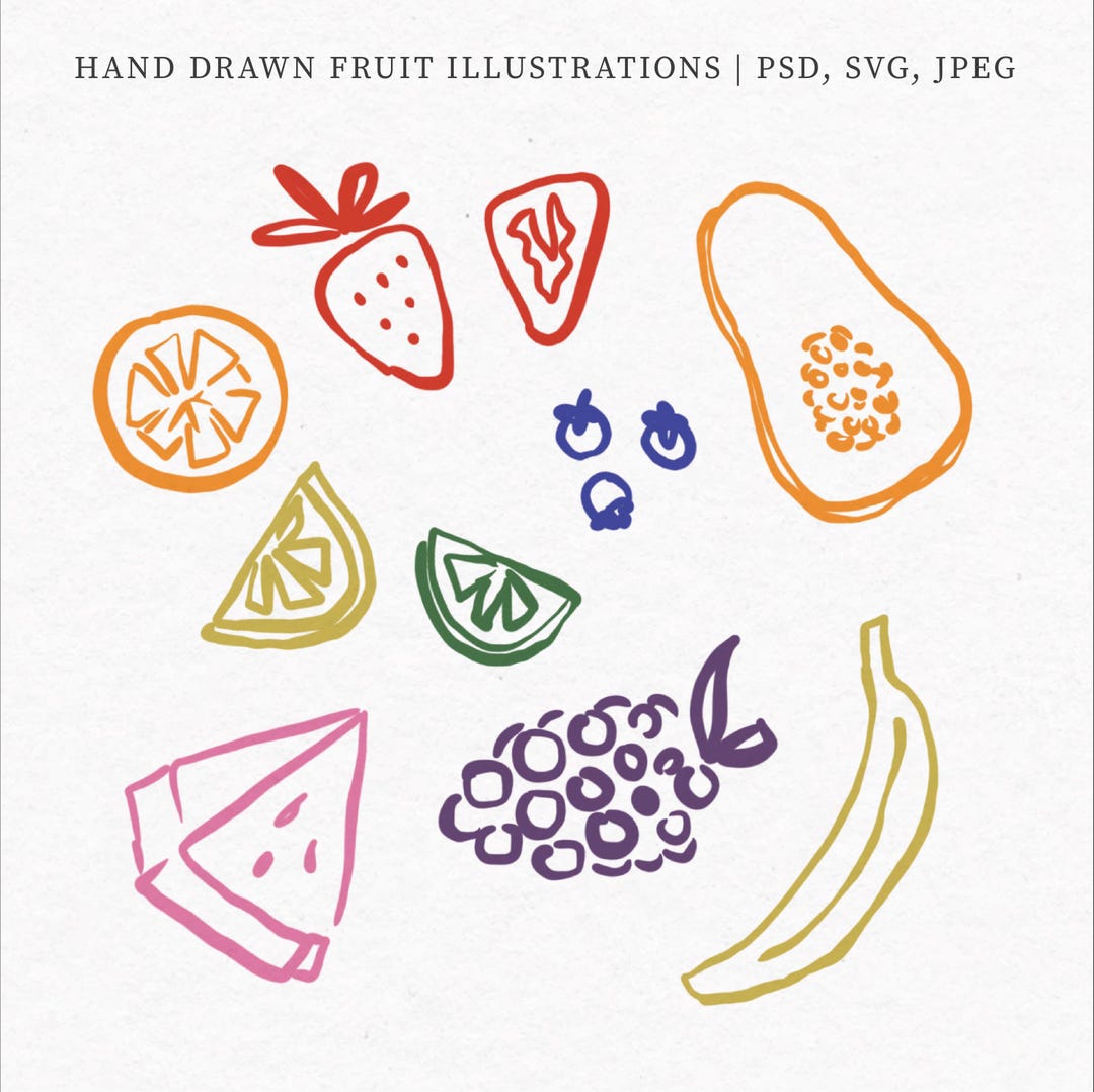 Hand-drawn Fruit Illustrations Fresh Lemon, Orange, Lime Clipart Loose ...