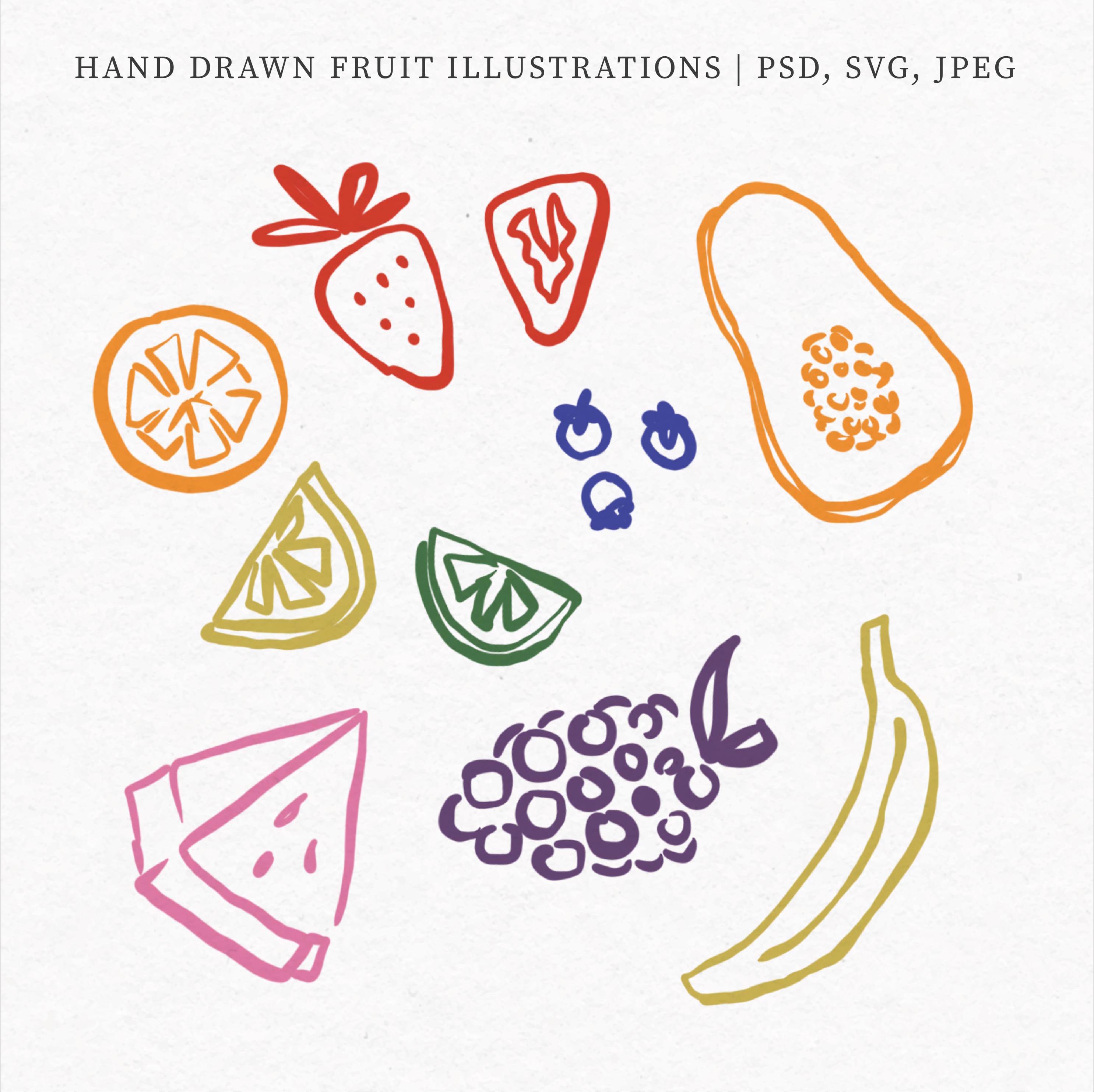 Hand-drawn Fruit Illustrations Fresh Lemon, Orange, Lime Clipart Loose ...