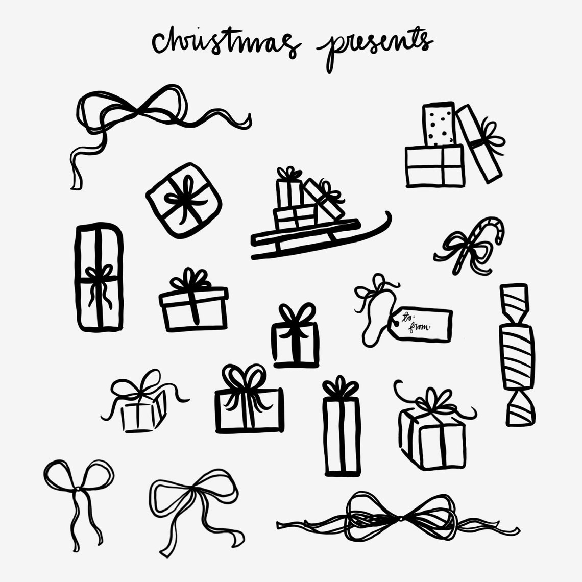 Christmas Line Art Clipart Bundle, Personal Use Only, Christmas Clipart ...