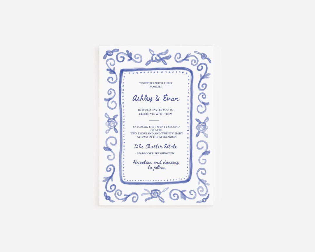 Blue Watercolor Wedding Invitation Template 1, Wedding Invitation ...