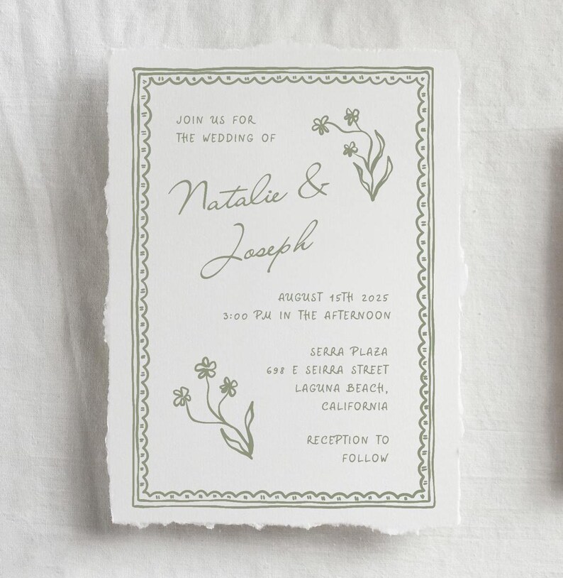 Green Botanical Wedding Invitation Digital, Wedding Invitation Template ...