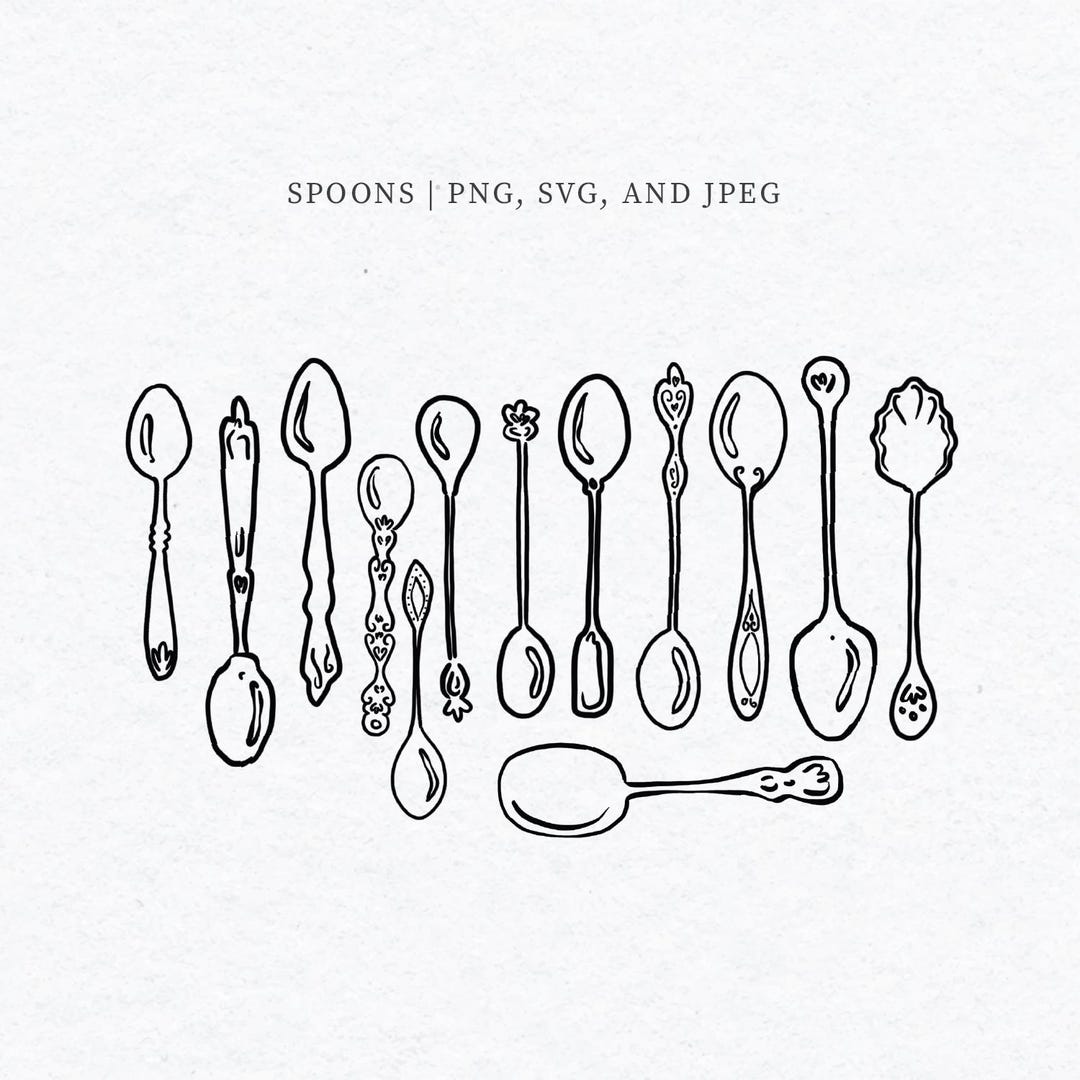Spoons Clipart, Dinnerware Illustration, Hand Drawn Wedding Invitation ...