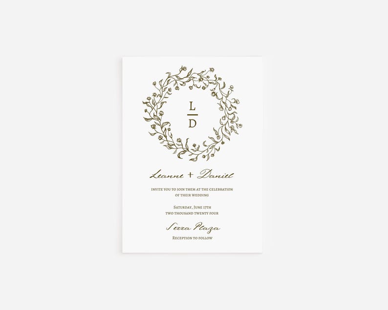 5x7 Floral Border Digital Invitation, Hand-drawn Wedding Clipart, Bow ...