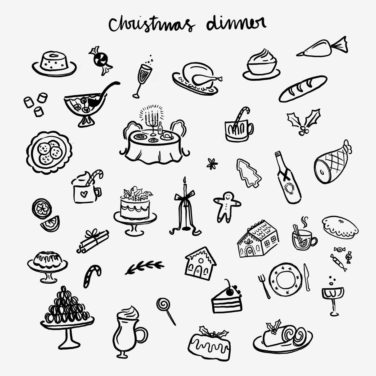 Christmas Line Art Clipart Bundle, Personal Use Only, Christmas Clipart ...