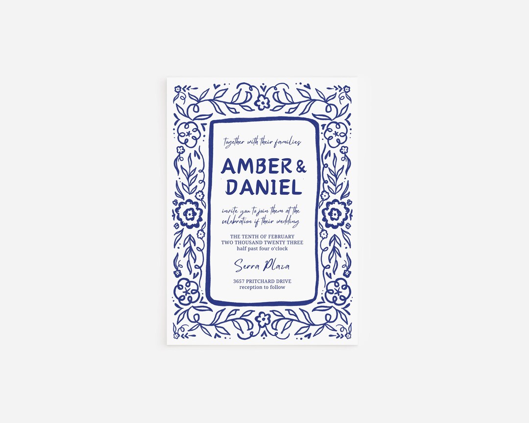 5x7 Blue Floral Wedding Invitation Template, Artsy Wedding Invites ...