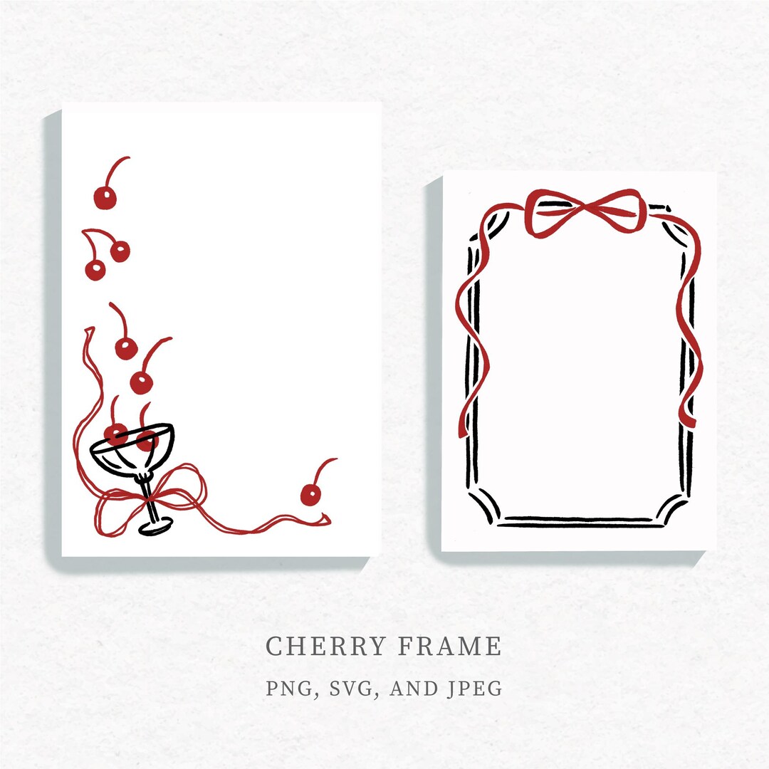 Cherry Frame WEDDING CLIPART, Hand Drawn Whimsical Red Cherries Clip ...