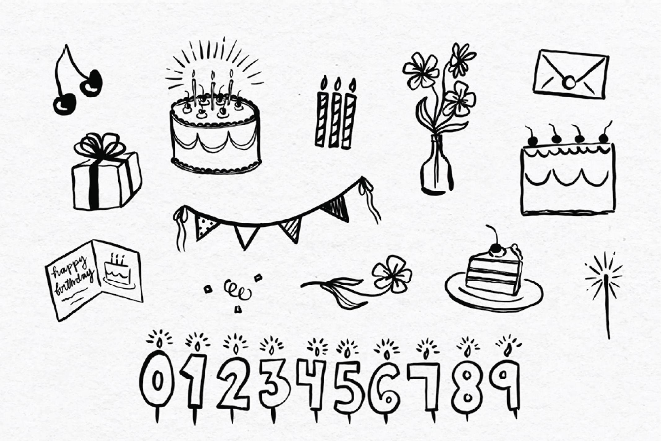 Happy Birthday Clipart, Hand-drawn B-day Party Clipart Images, Party ...