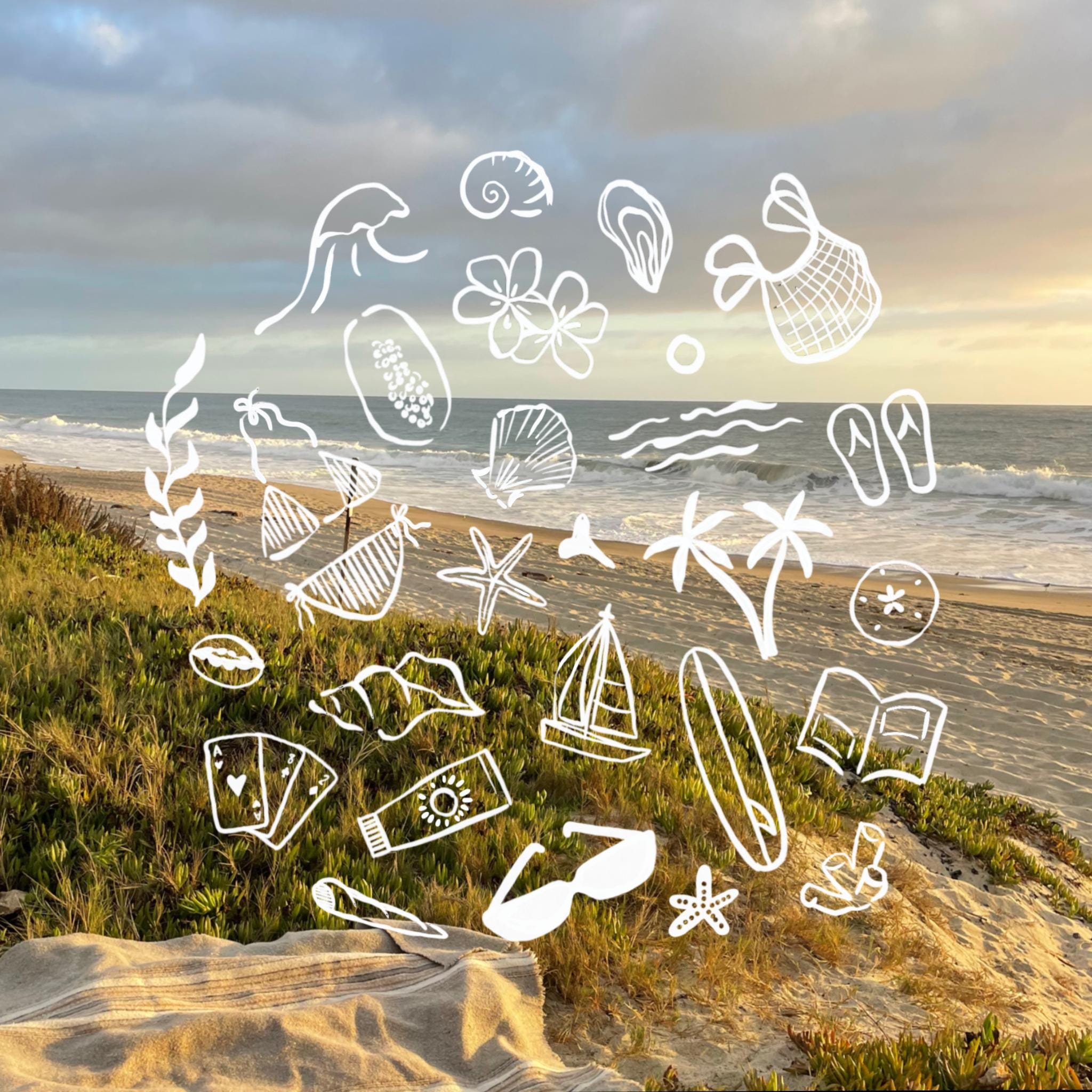 Beach Day Clipart Icons, Hand Drawn Elements, Seaside, Ocean ...