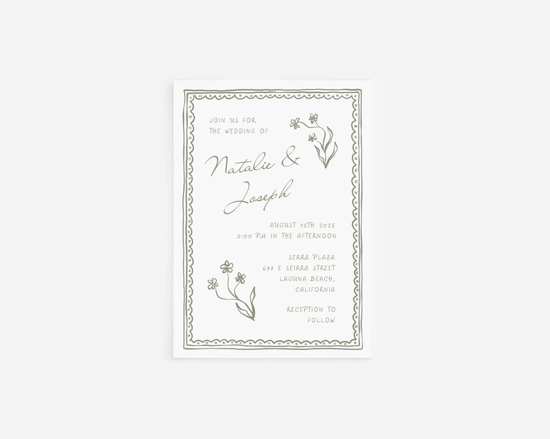 Green Botanical Wedding Invitation Digital, Wedding Invitation Template ...