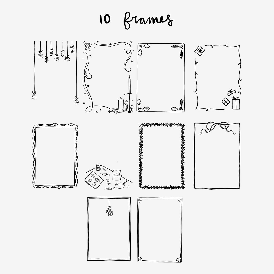 Christmas Line Art Clipart Bundle, Personal Use Only, Christmas Clipart ...