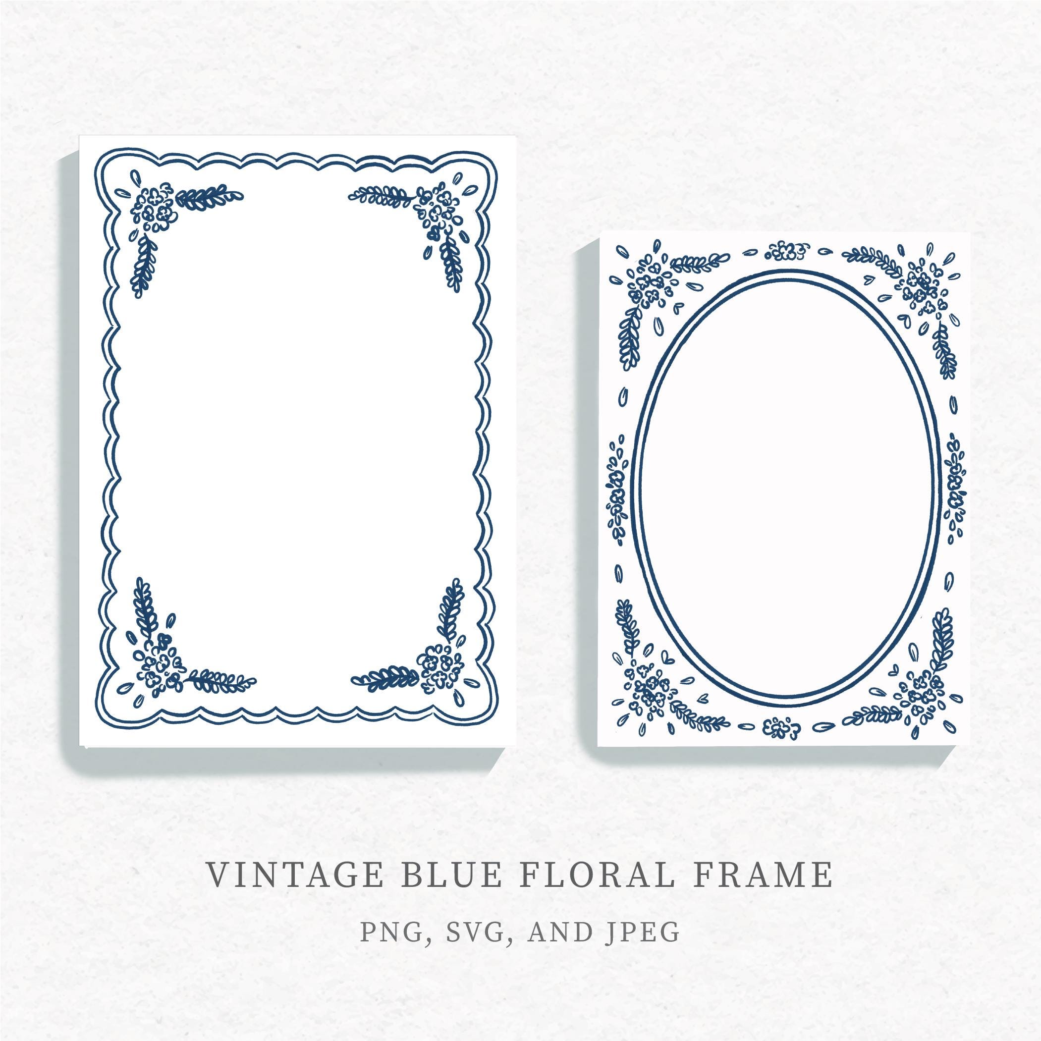Vintage Blue Floral Frame WEDDING CLIPART, Blue Border Clipart, Line ...