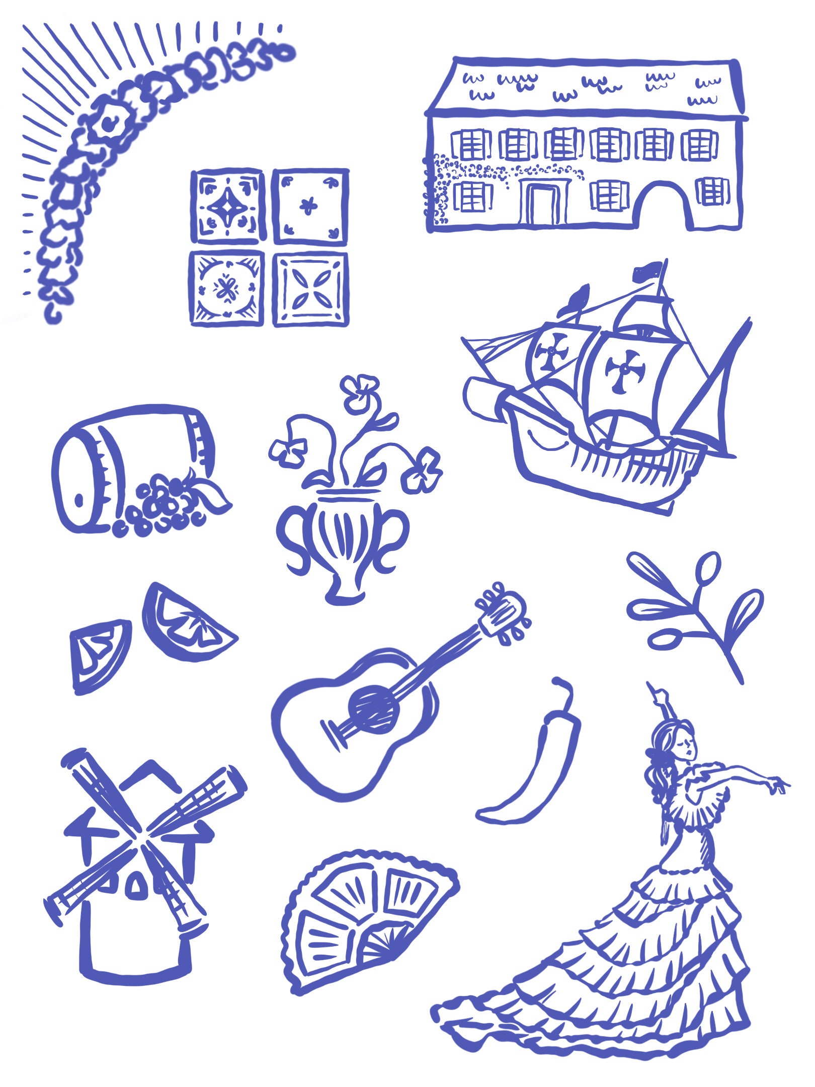 Spanish Summer, Spain Clipart Bundle, Spanish Travel Clip Art Designs ...