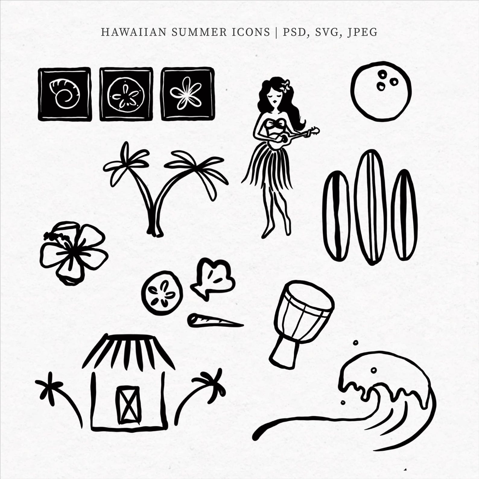 HAWAII ICONS Clipart. Hawaiian Islands America States Clipart. Symbols ...