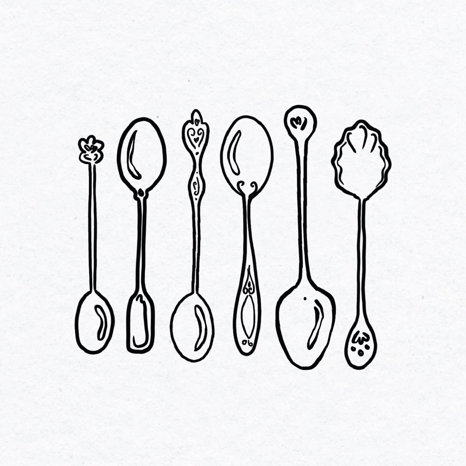 Spoons Clipart, Dinnerware Illustration, Hand Drawn Wedding Invitation ...