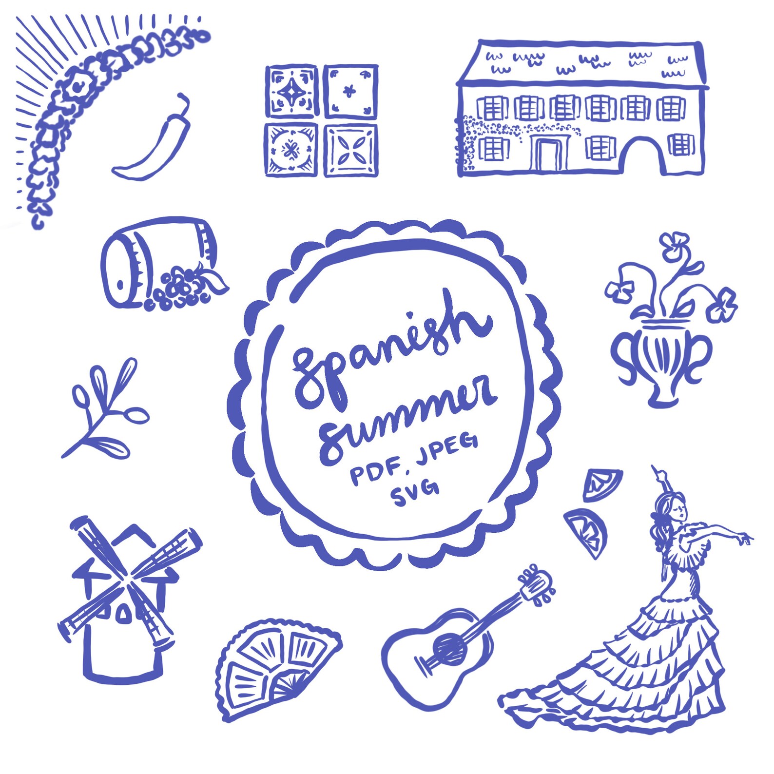 Spanish Summer, Spain Clipart Bundle, Spanish Travel Clip Art Designs ...