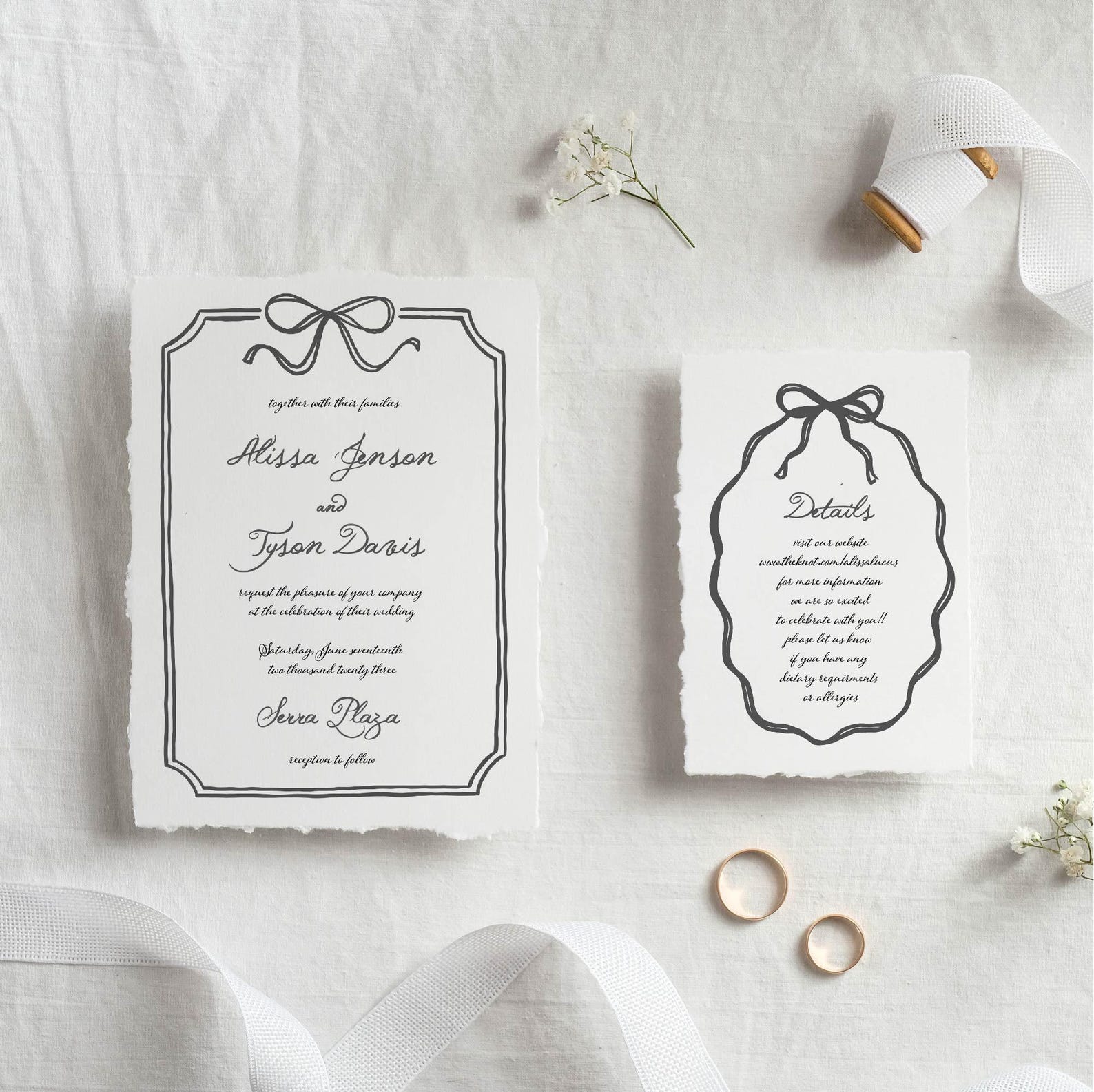 Ribbon Boarder WEDDING CLIPART, Bow Invitation Frame, Hand-drawn ...