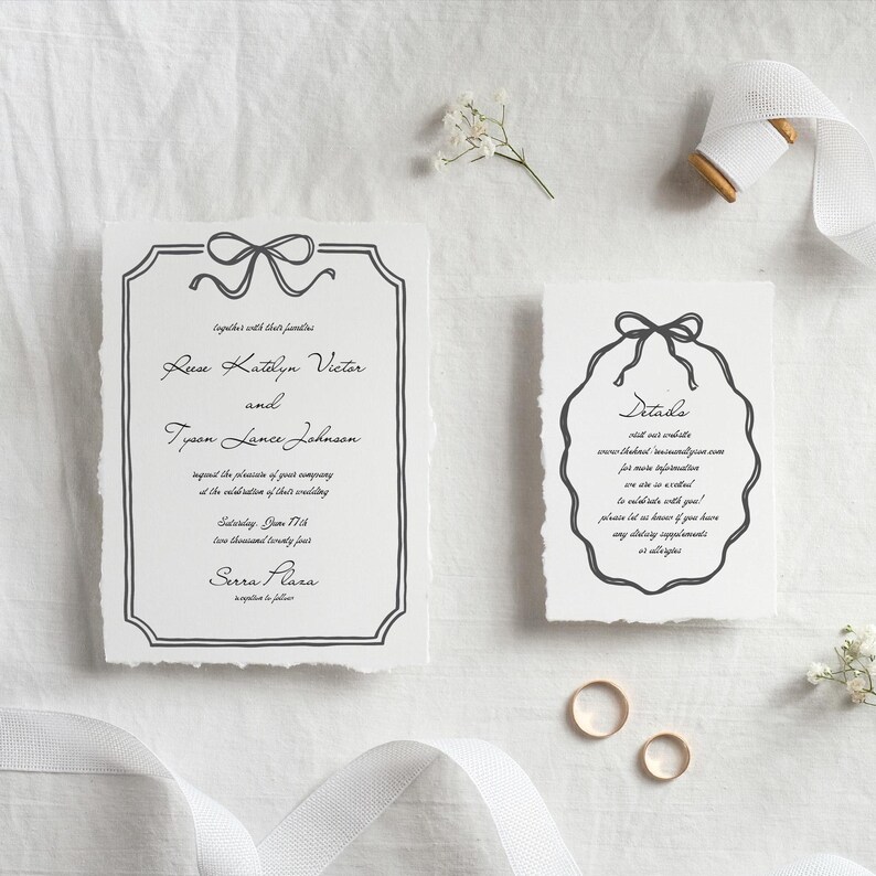 Ribbon Wedding Invitation Set, Hand-drawn Wedding Clipart, Bow, Borders ...
