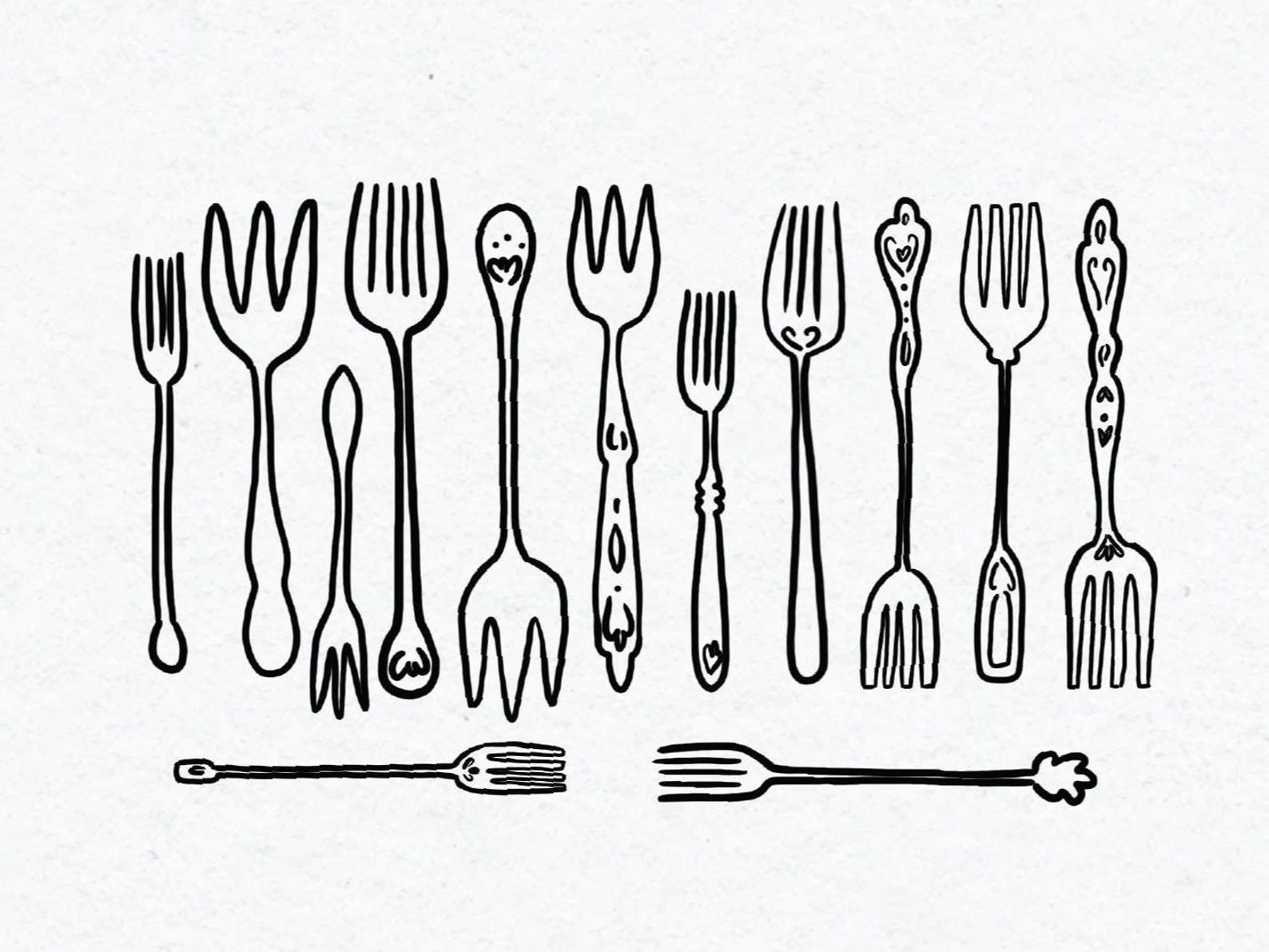 Forks Clipart, Dinnerware Illustration, Hand Drawn Wedding Invitation ...