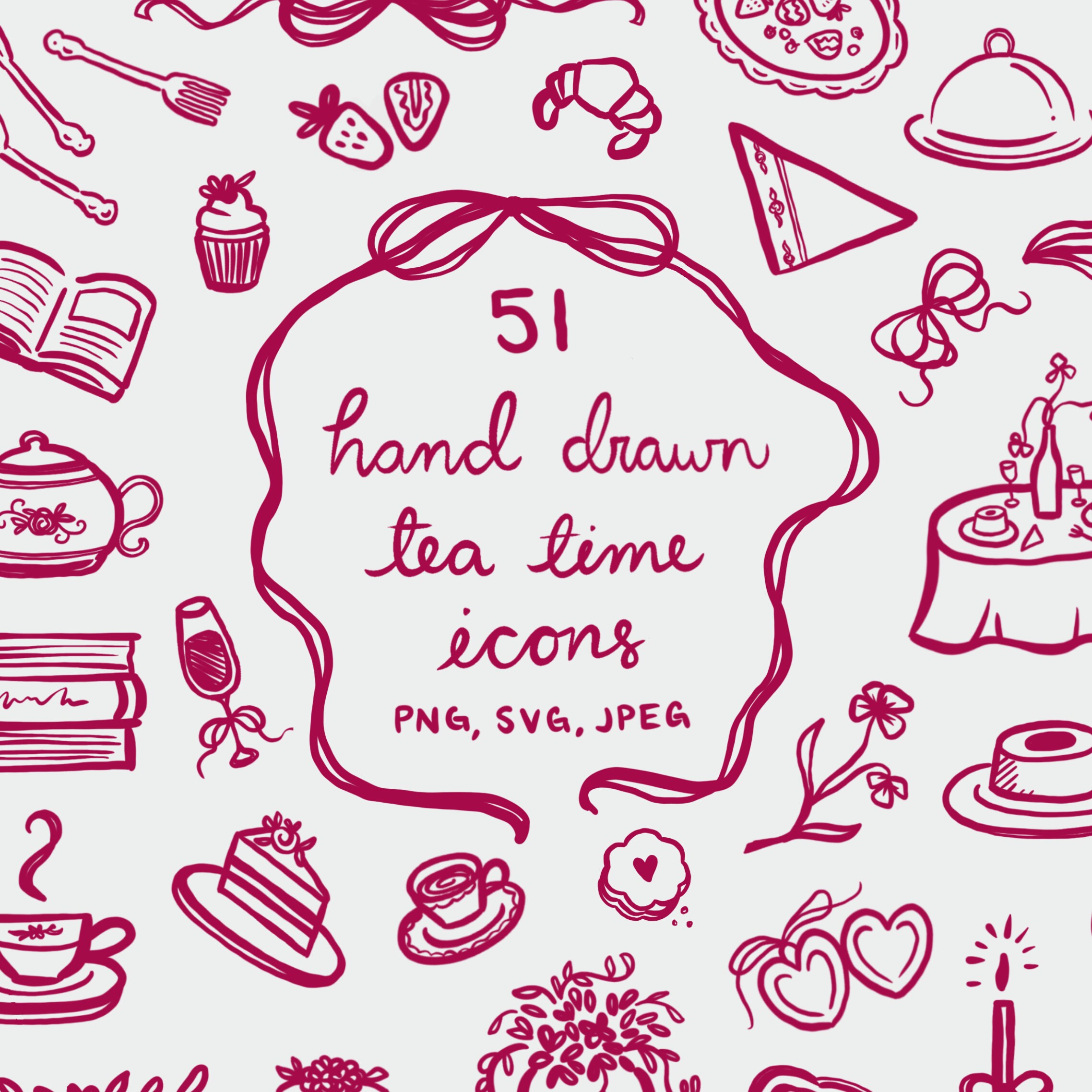 Hand Drawn Tea Time Illustration Set, SVG PNG JPG, Icon, Clipart ...