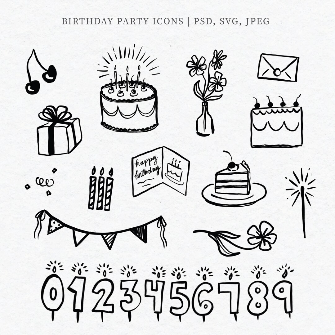 Happy Birthday Clipart, Hand-drawn B-day Party Clipart Images, Party ...