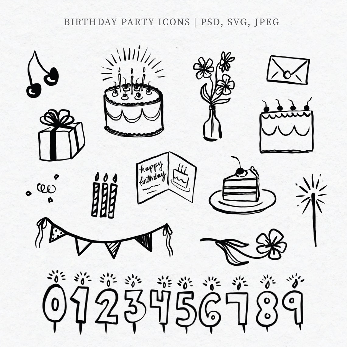 Happy Birthday Clipart, Hand-drawn B-day Party Clipart Images, Party ...
