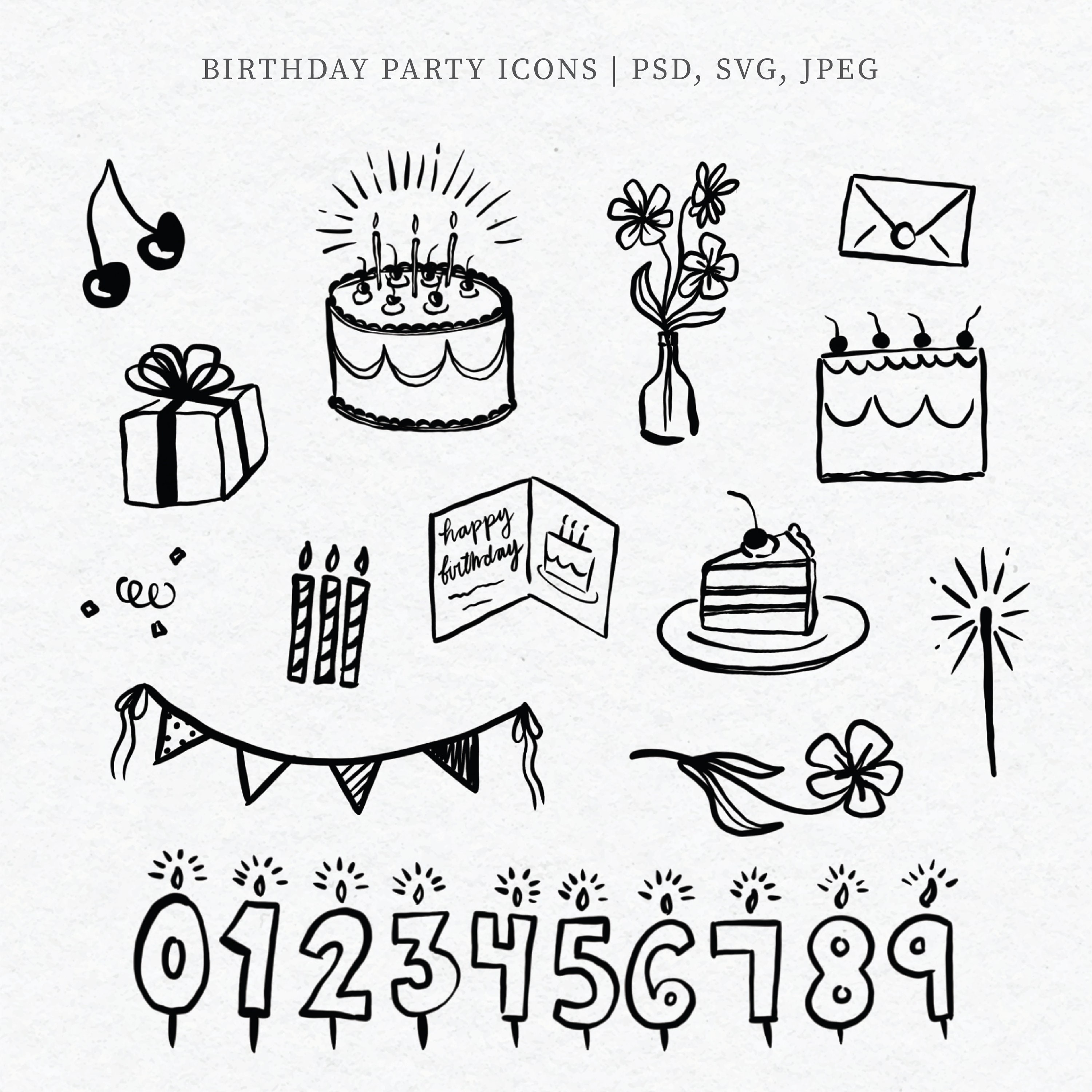 Happy Birthday Clipart, Hand-drawn B-day Party Clipart Images, Party ...