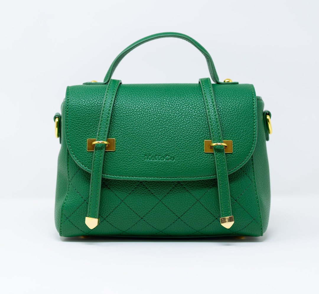 Top Handle Green Handbag, Green Crossbody Bag, Clutch Purse, Quilted ...