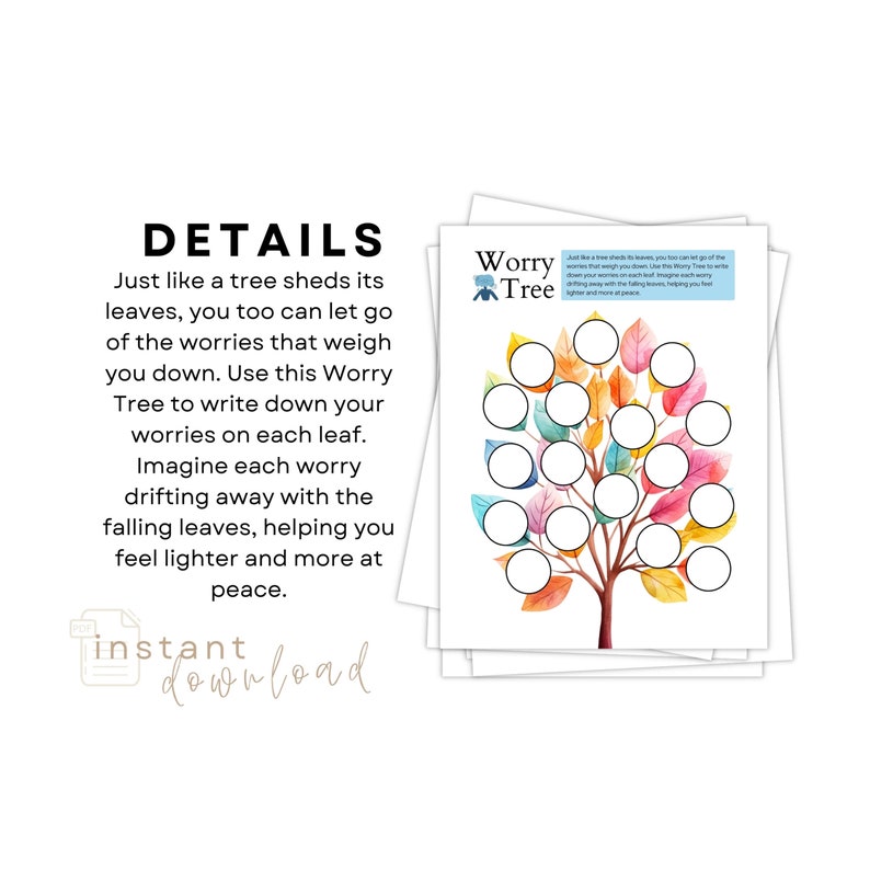 Worry Tree Activity Worksheet Stress Reduction, Fight Anxiety, Balance ...