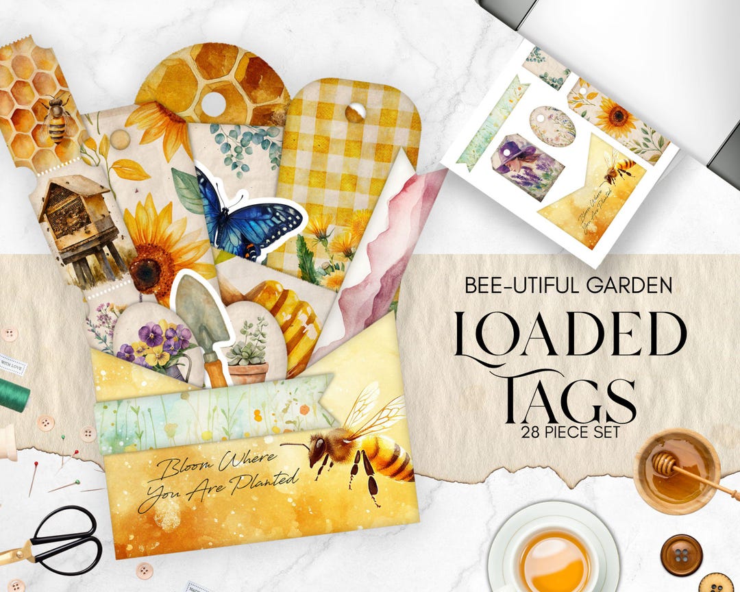 Bee Themed Loaded Tags, Printable Honey Bee Ephemera for Scrapbooking ...