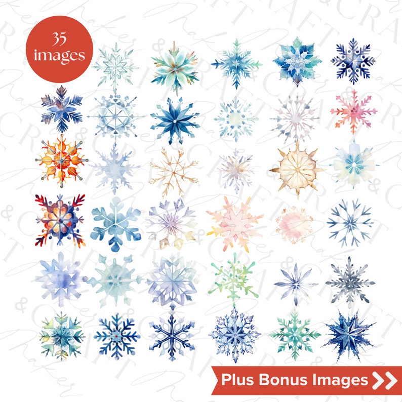 35 Winter Snowflakes Clipart PNG, Digital Winter Watercolor Snow ...