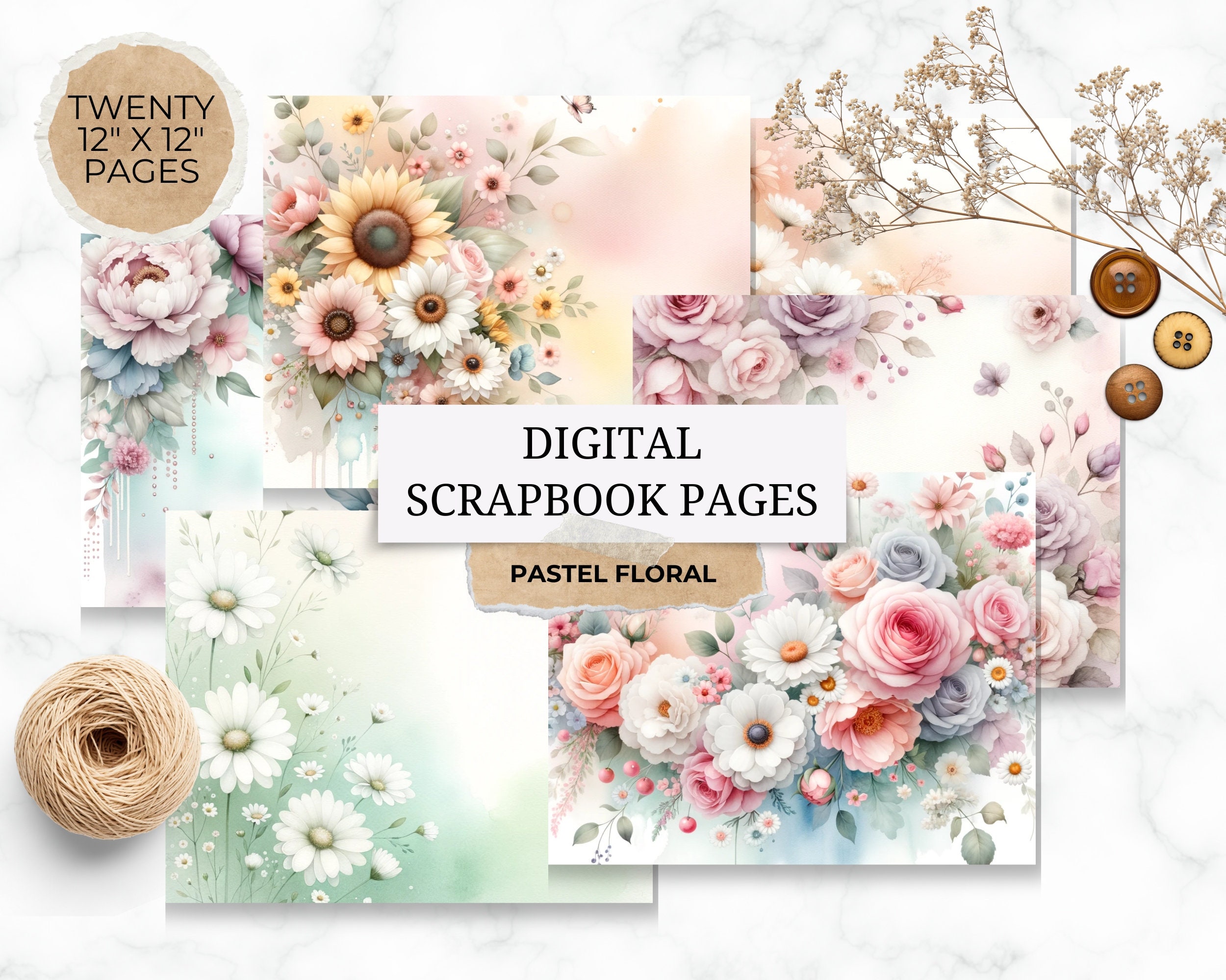 Pastel Watercolor Floral Scrapbook Pages | Digital Scrapbooking ...