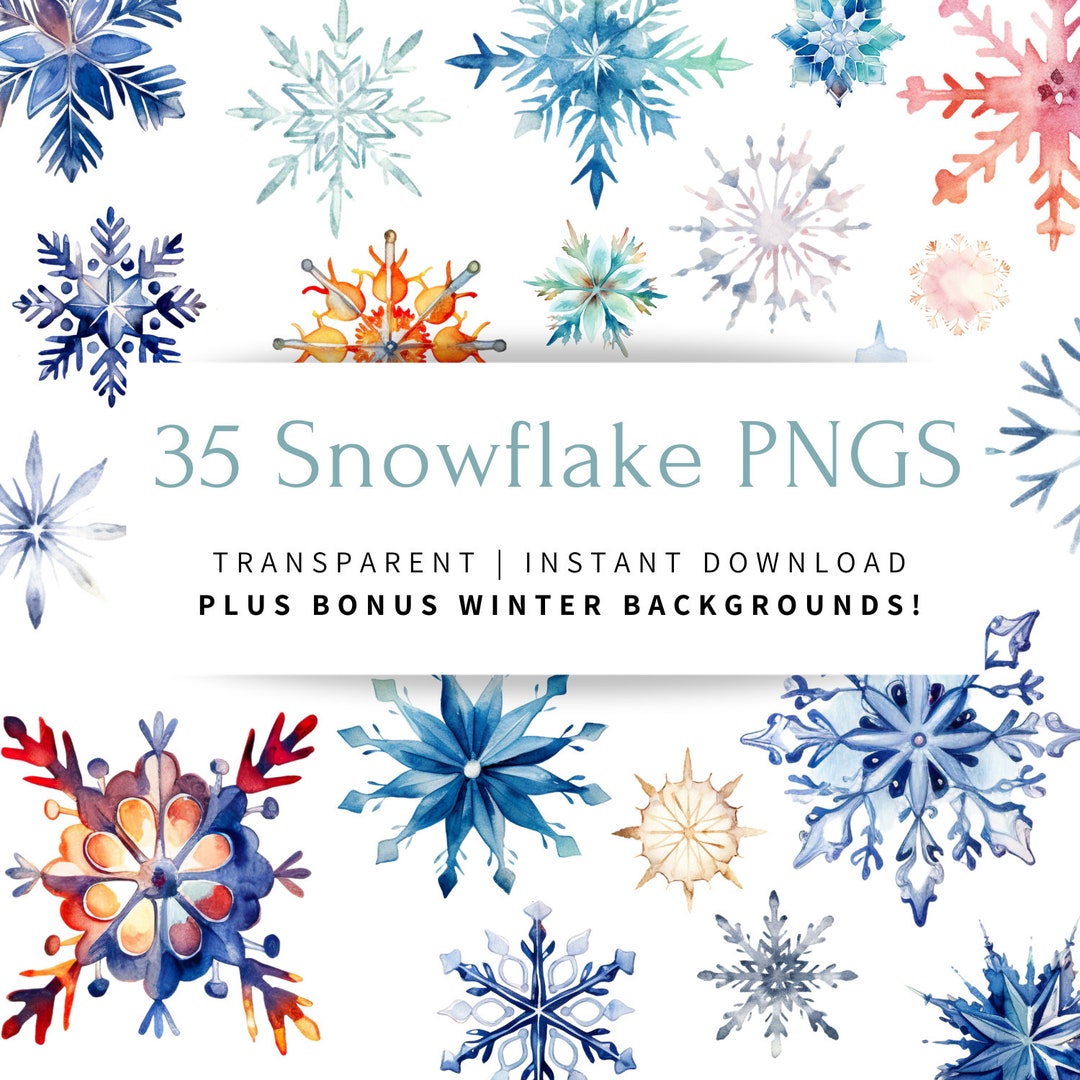 35 Winter Snowflakes Clipart PNG, Digital Winter Watercolor Snow ...
