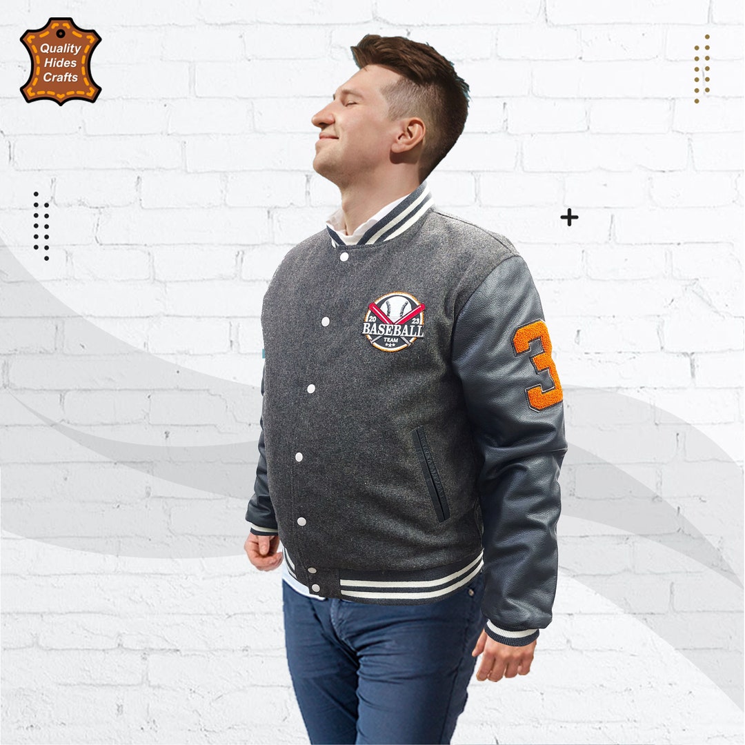 Baseball Jacket Wool Leather Stylish Men's Jacket - Etsy