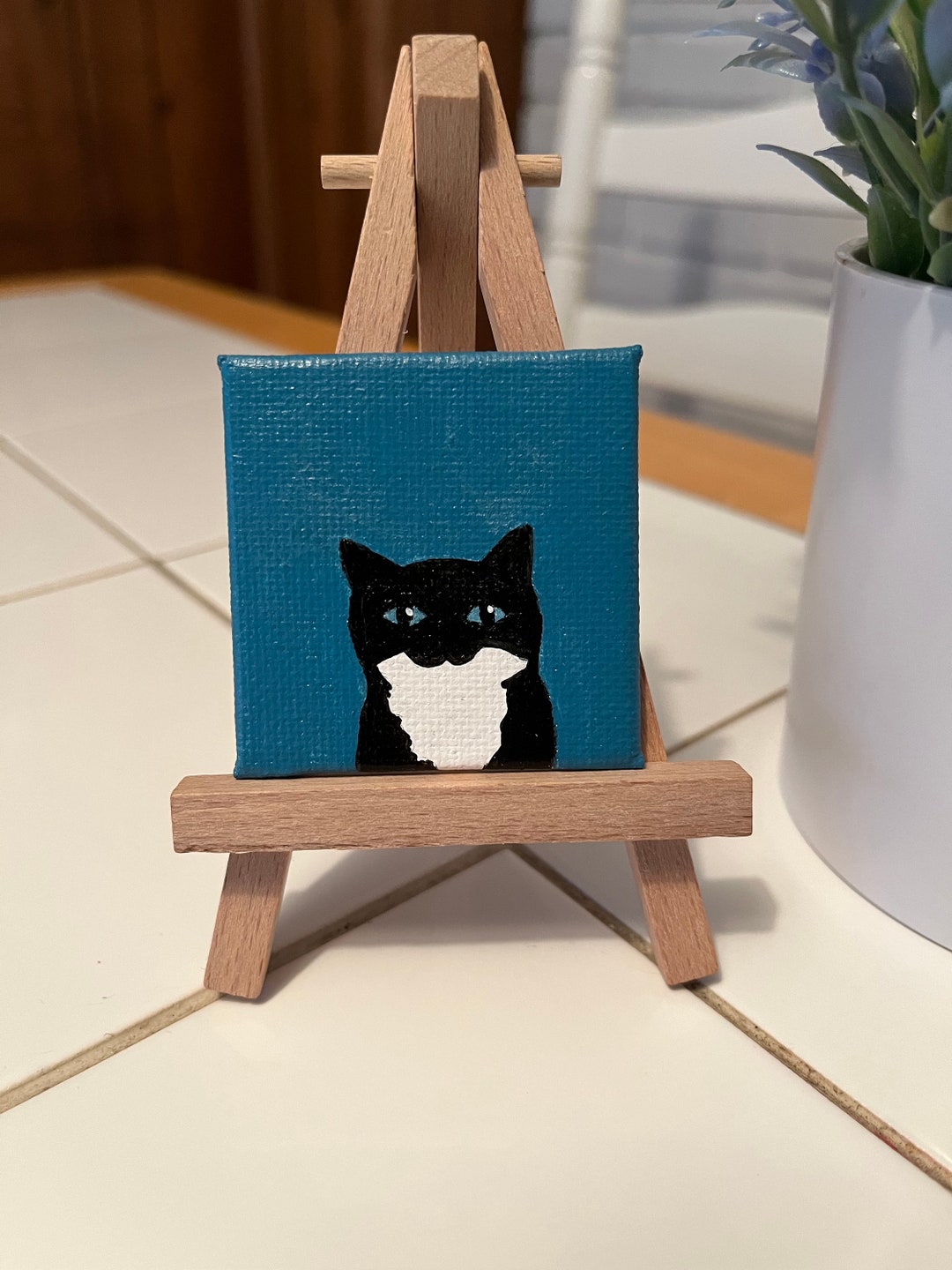 Mini 2x2 Tuxedo Cat Acrylic Painting, Optional Magnet - Etsy