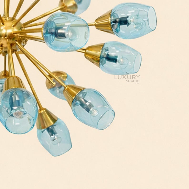 Modern Style Mid-century 1950s Sputnik Chandelier – Blue Glass, Brass ...