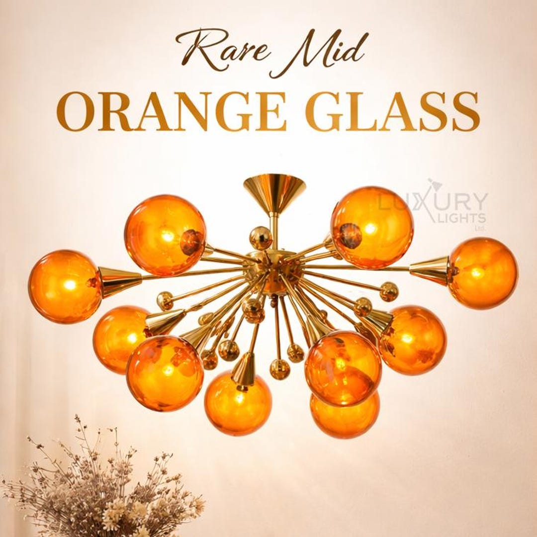Mid Century Modern Orange Glass Chandelier, Stilnovo Style Sputnik ...