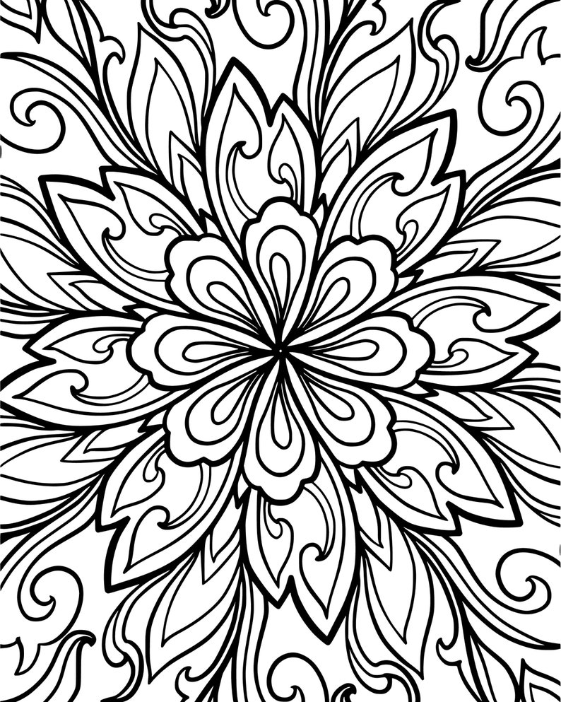 Flower Adult Coloring Pages, Set of 3, Printable Coloring Page, Flower ...