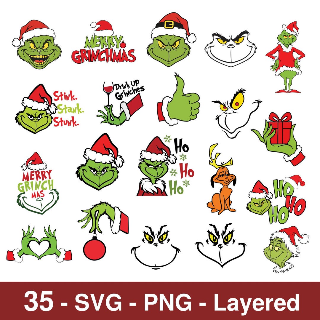 Grinch Face Svg, Grinch SVG 35 Bundle, Grinch Hand, Grinch Ornament ...
