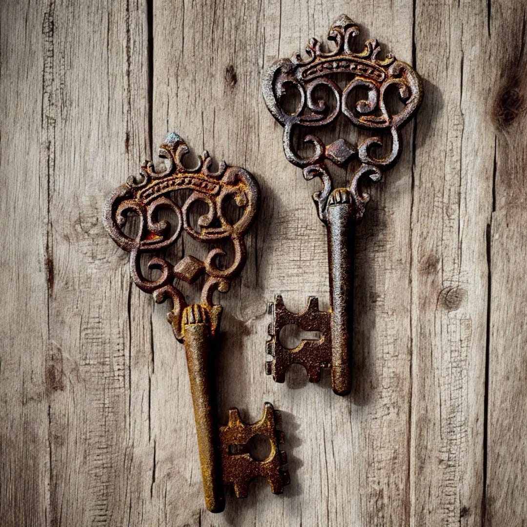 Crown Cast Iron Keys Set of Two 5" Keys With Antique Finish & Ornate ...