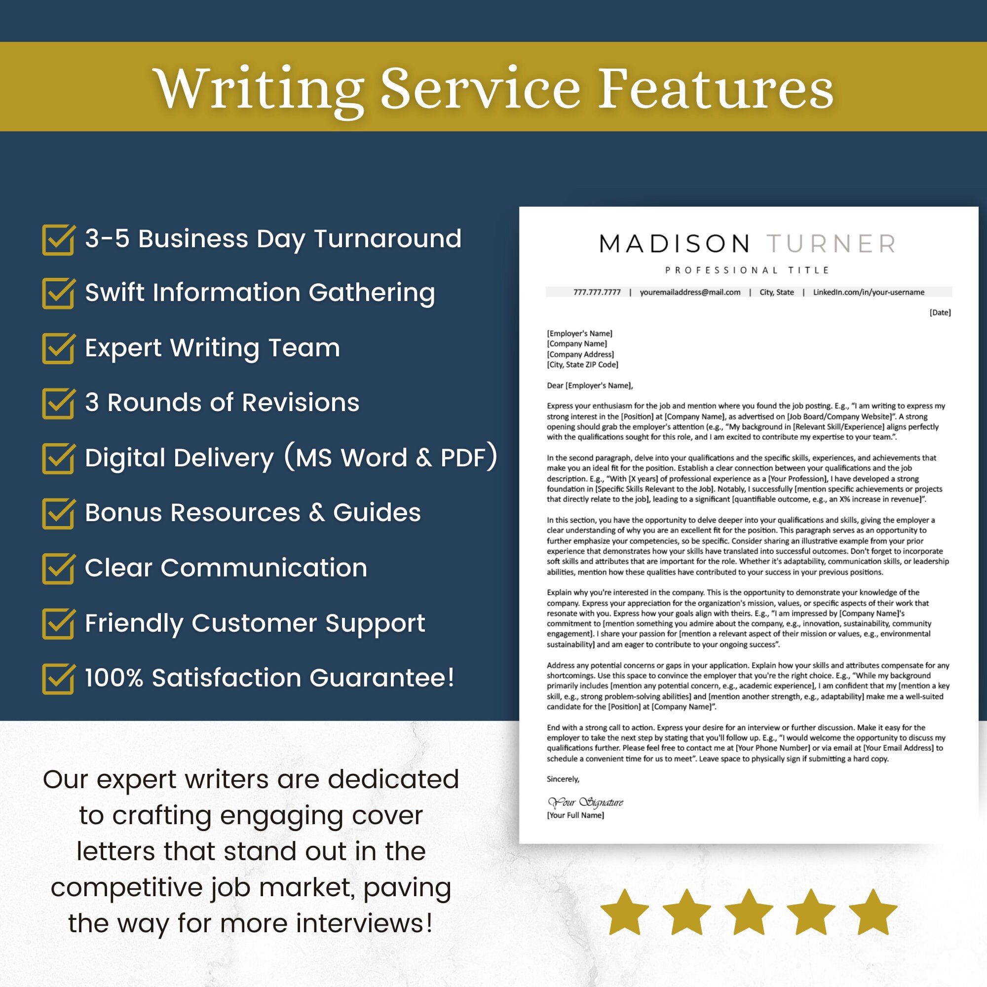 Professional Cover Letter Writing Service Custom Cover Letter for ...