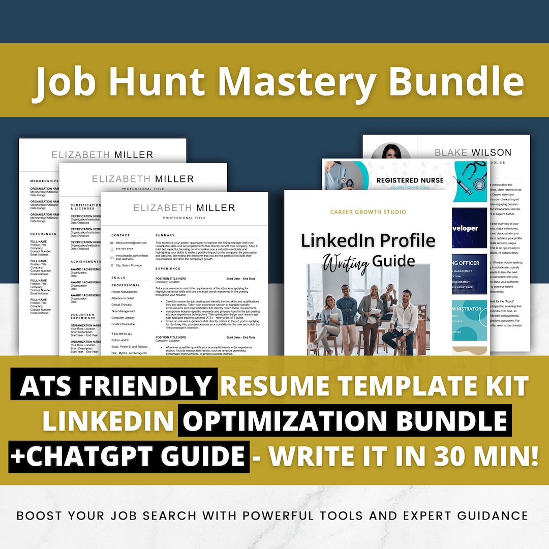 Job Hunt Mastery Bundle, ATS Friendly Resume Template Kit & Linkedin ...