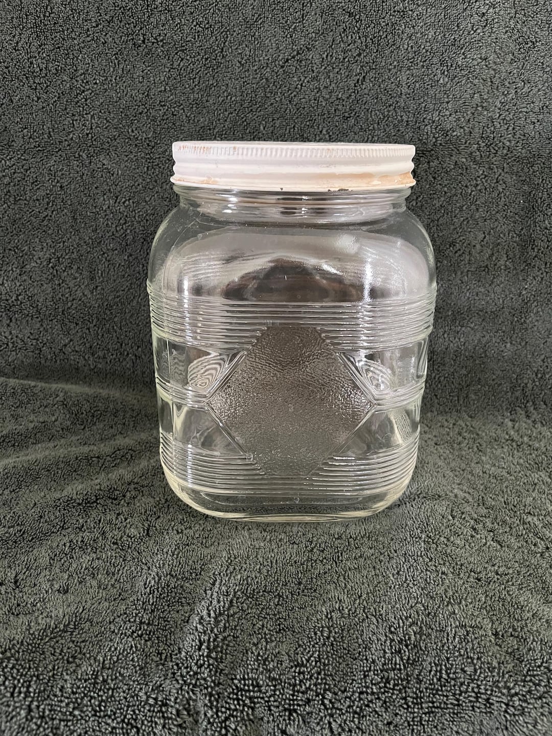 Hazel Atlas WW2 Era Coffee Container W/white Lid. 3 Diamond Panels. 1 ...