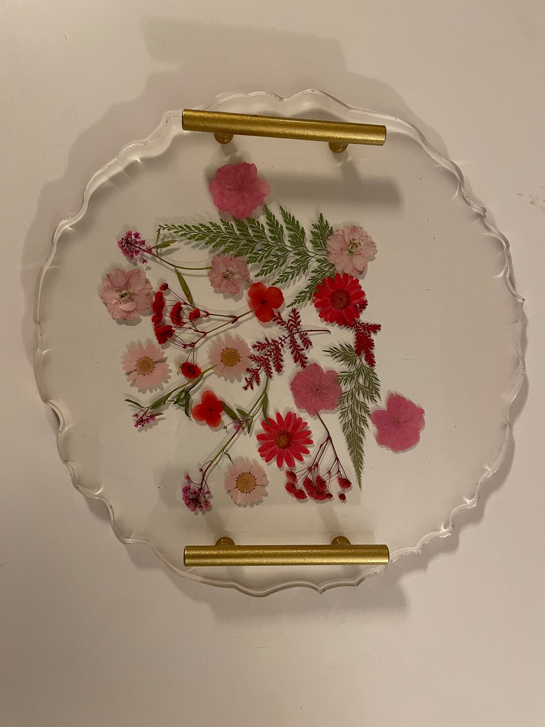 12 Round Red and Pink Floral Tray - Etsy