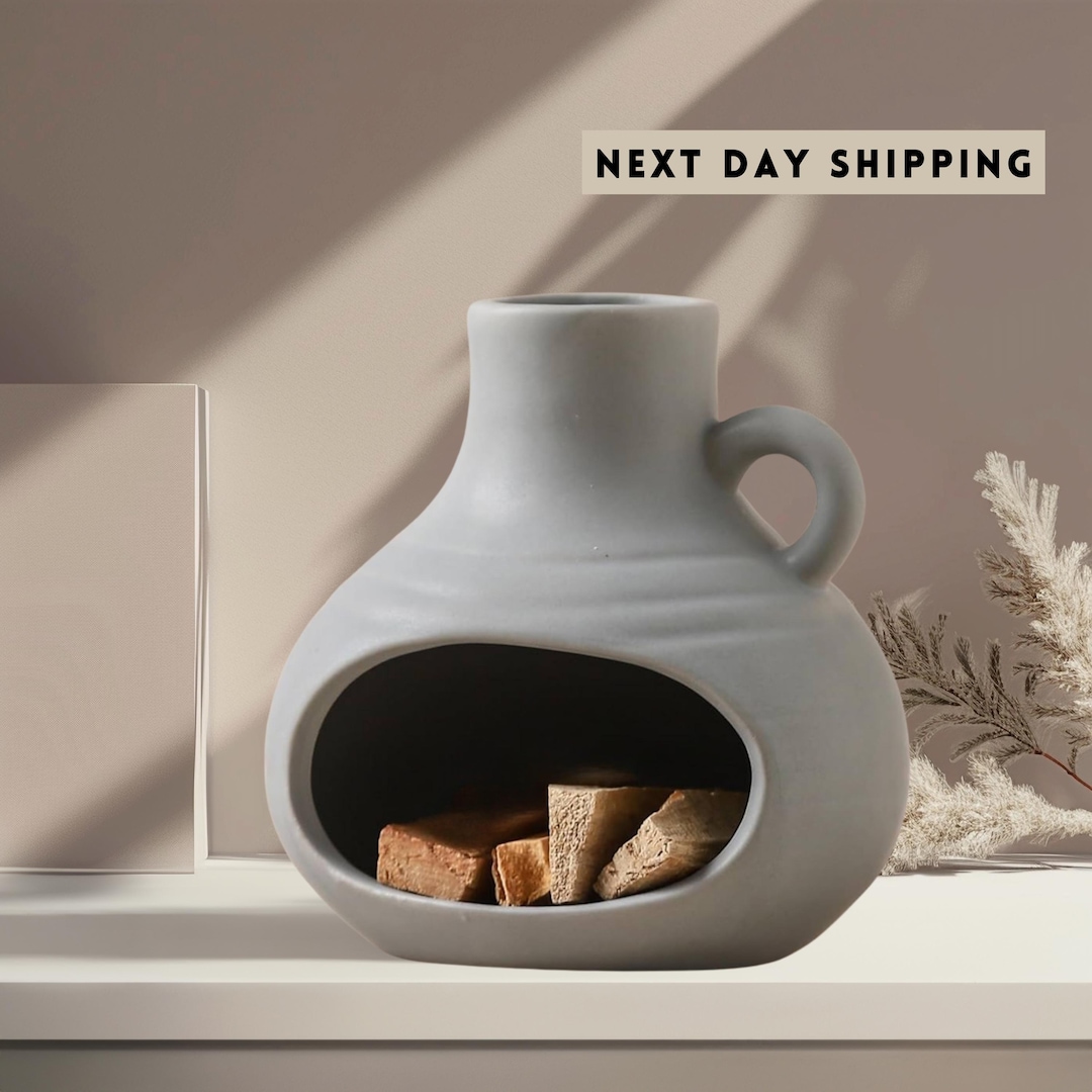 Gray Ceramic Palo Santo Smudge Burner, Artisan Holly Wood Incense ...