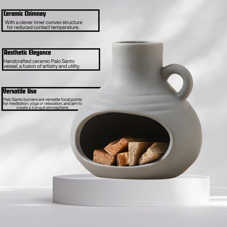 Gray Ceramic Palo Santo Smudge Burner Set With 4 Bonus Sticks, Artisan ...