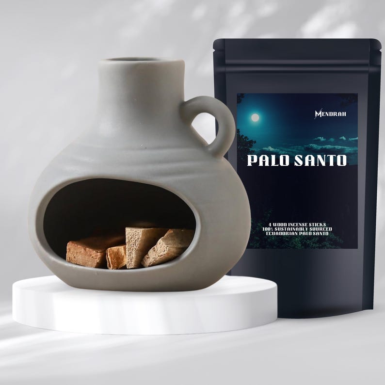 Gray Ceramic Palo Santo Smudge Burner Set With 4 Bonus Sticks, Artisan ...