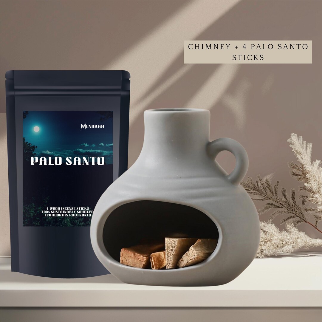 Gray Ceramic Palo Santo Smudge Burner Set With 4 Bonus Sticks, Artisan ...