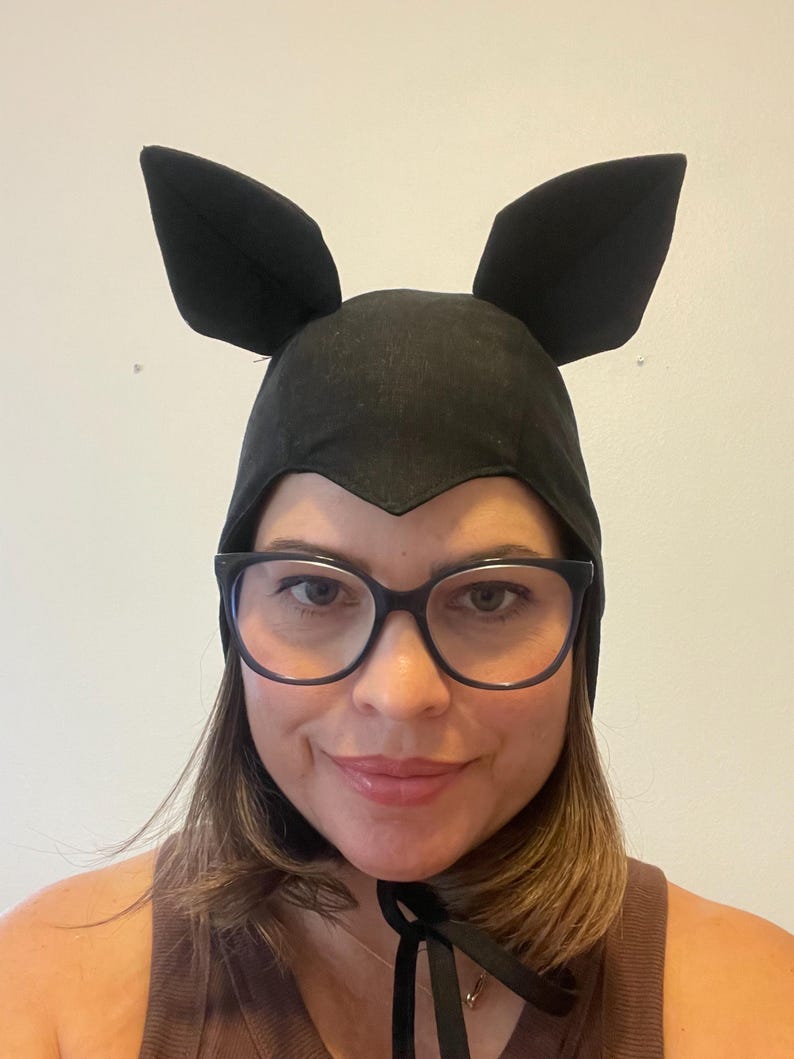 Retro Bat Bonnet: Black Linen Adult Costume - Etsy