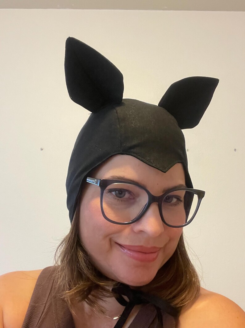 Retro Bat Bonnet: Black Linen Adult Costume - Etsy